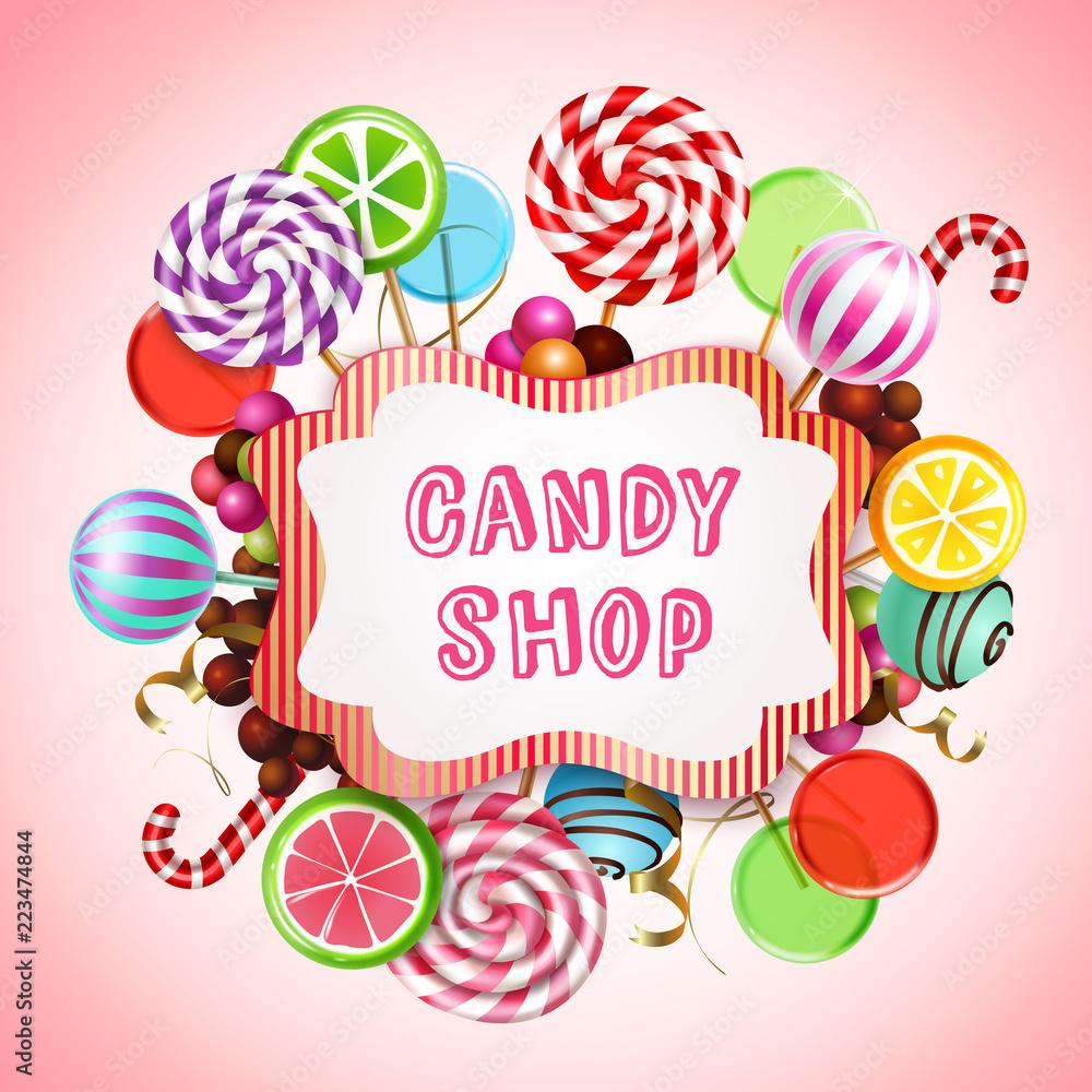 Candy Shop Background Composition Stock Vector | Adobe Stock