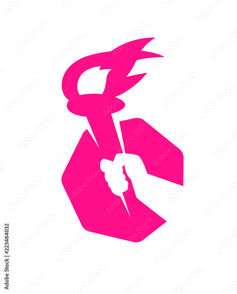 Logo, torch in hand. Vector. Image is isolated on white background. A ...