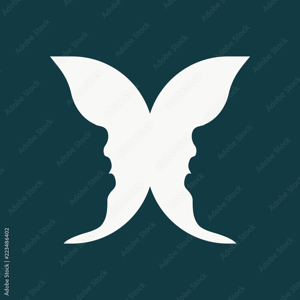 A butterfly or two face profile view. Optical illusion. Human head make ...