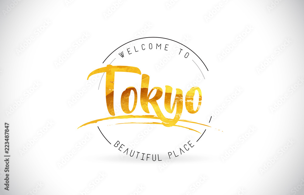 Tokyo Welcome To Word Text with Handwritten Font and Golden Texture ...