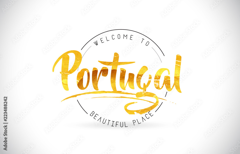 Portugal Welcome To Word Text with Handwritten Font and Golden Texture ...