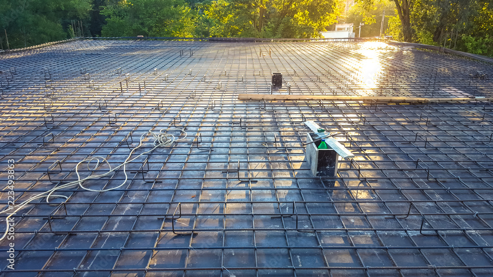 Monolithic slab. Reinforcement before pouring concrete on the ...