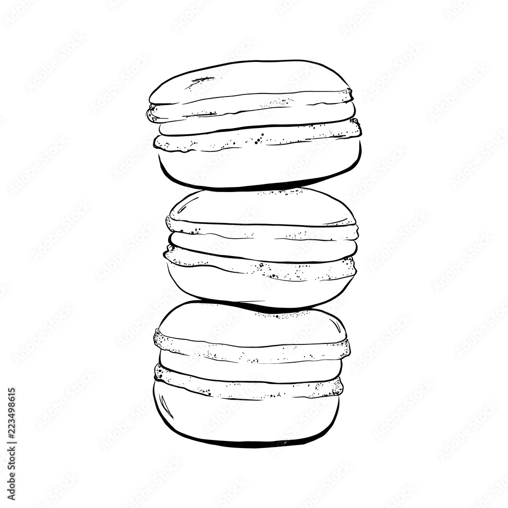 Stack of macaron, macaroon almond cakes, sketch style vector ...