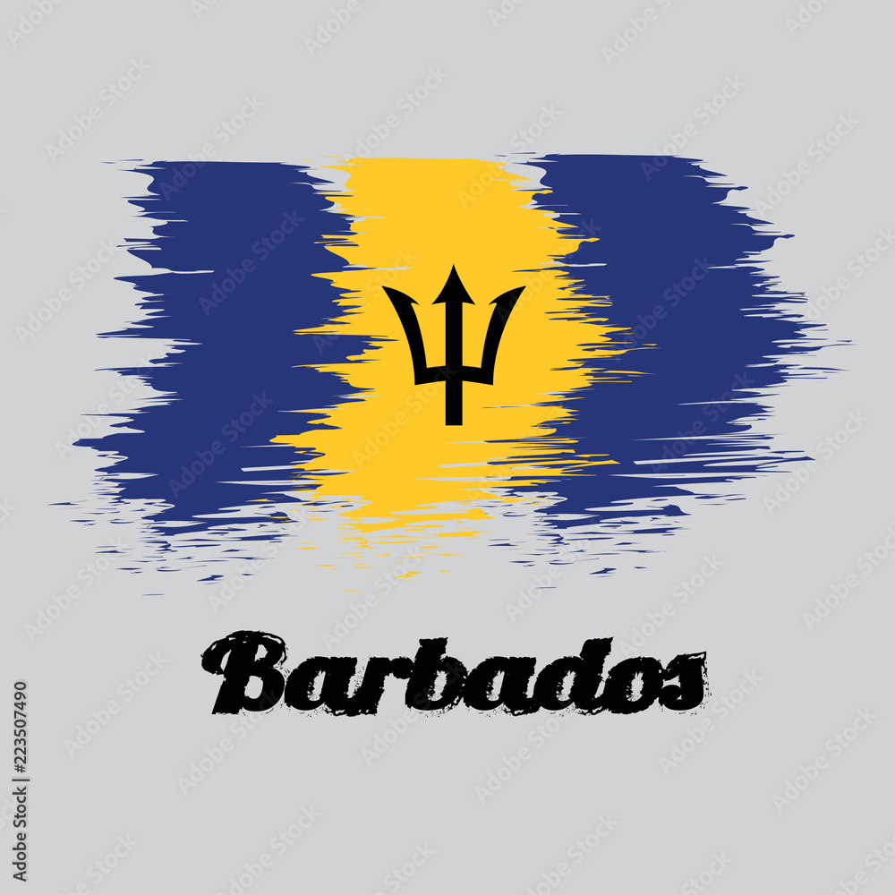 Brush style color flag of Barbados, A vertical triband of ultramarine ...
