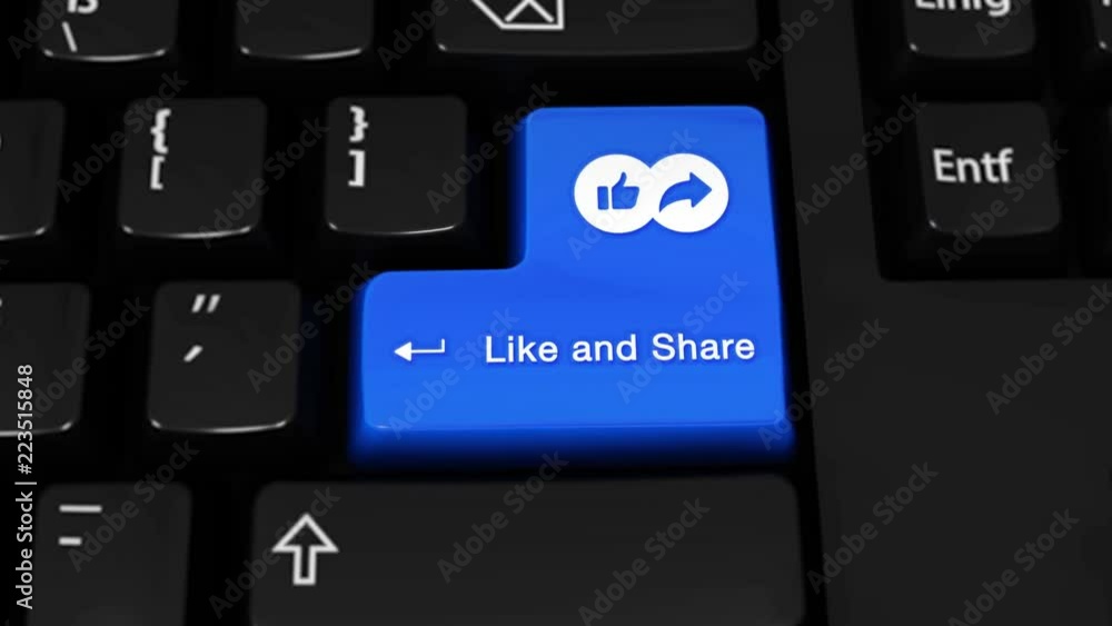 206. Like and Share Rotation Motion On Blue Enter Button On Modern Computer Keyboard with Text ...