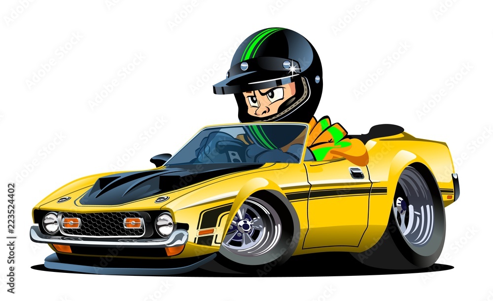 Cartoon retro sport car with driver isolated Stock Vector | Adobe Stock