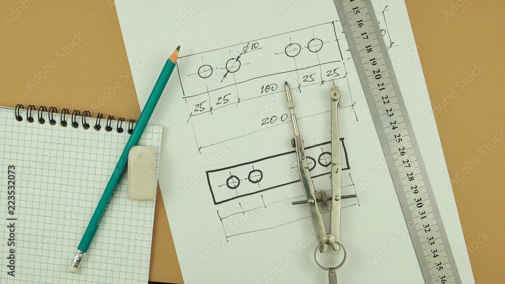 Sketch of a detail, executed freehand drawing, designing Stock Photo ...