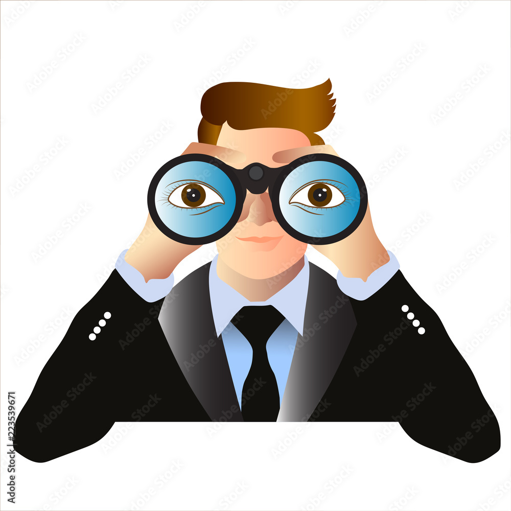 Businessman looking through binoculars. Vector illustration in cartoon ...