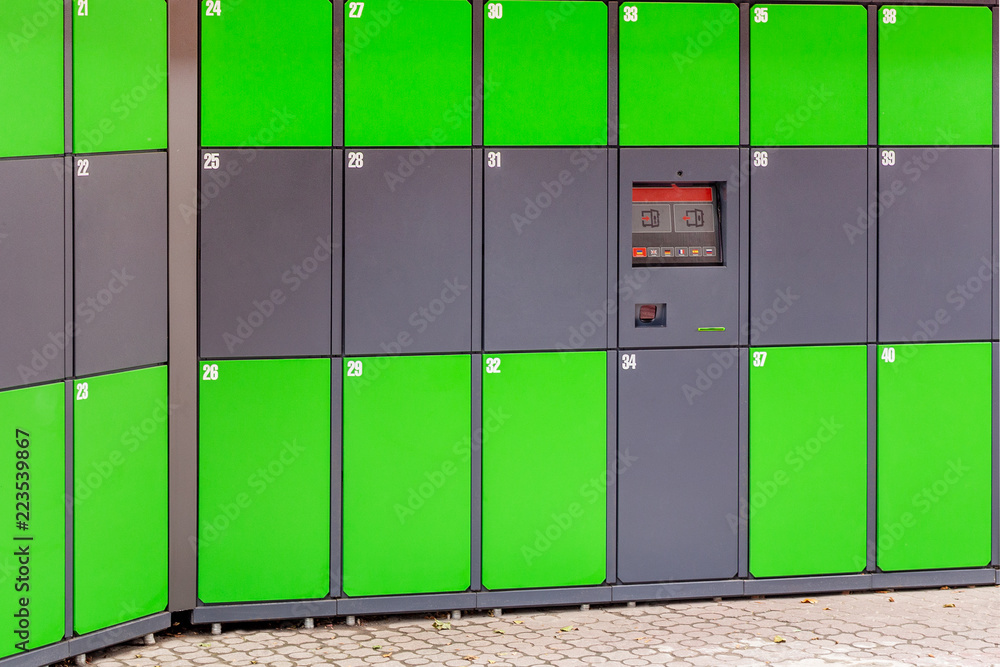 Outdoor green automated public lockers with touchscreen display ...