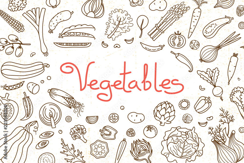 Background with various vegetables and an inscription for menu design ...