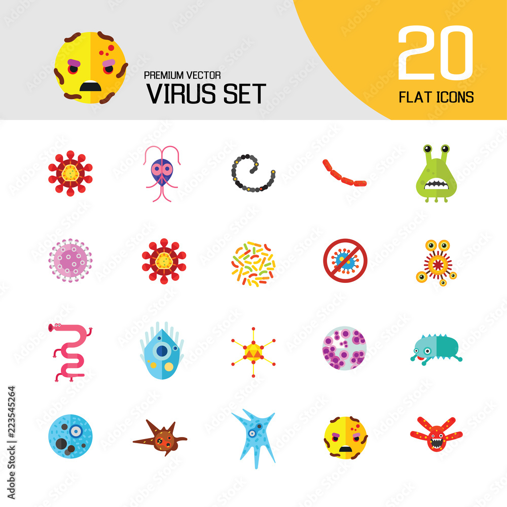 Virus icons set. Thirteen vector icons of influenza virus, coronavirus ...