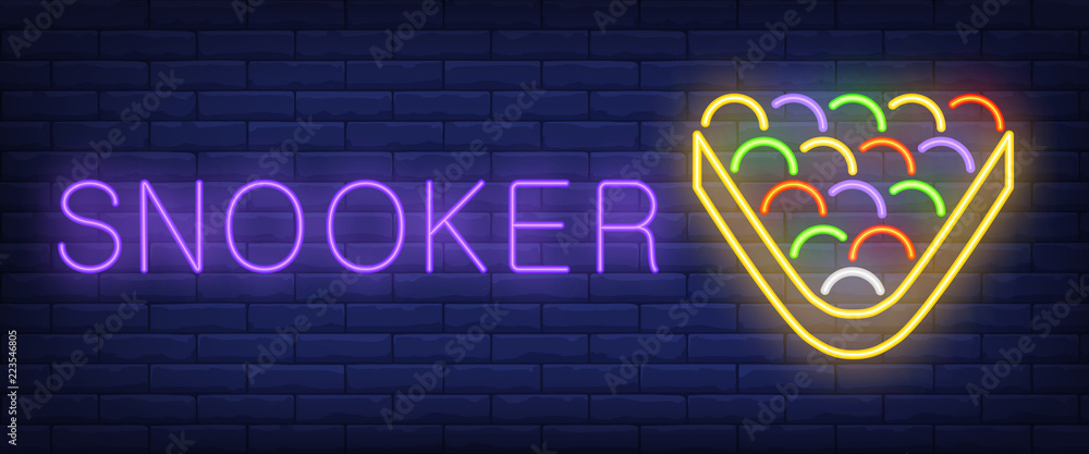 Snooker neon text with balls in triangle. Billiards club and ...