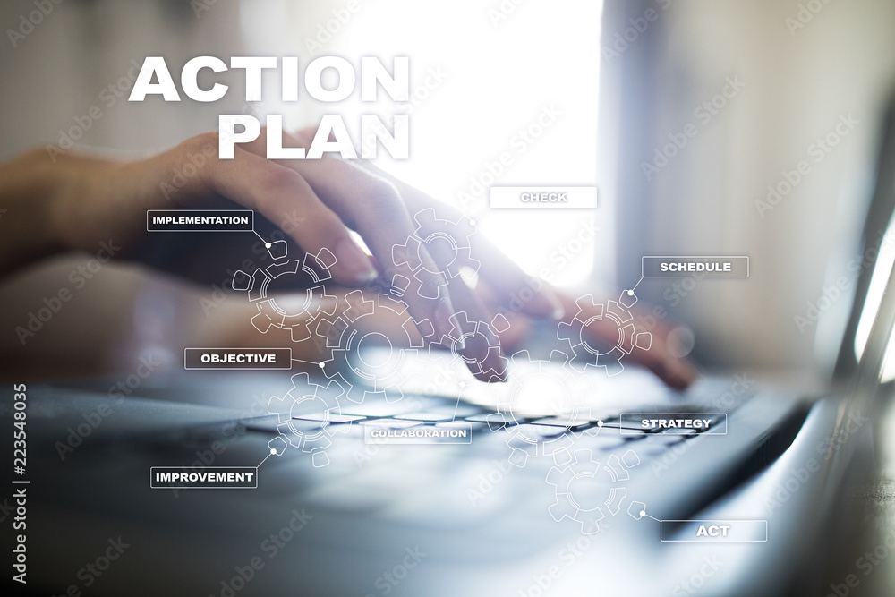 Action plan on the virtual screen. Planning concept. Business strategy ...