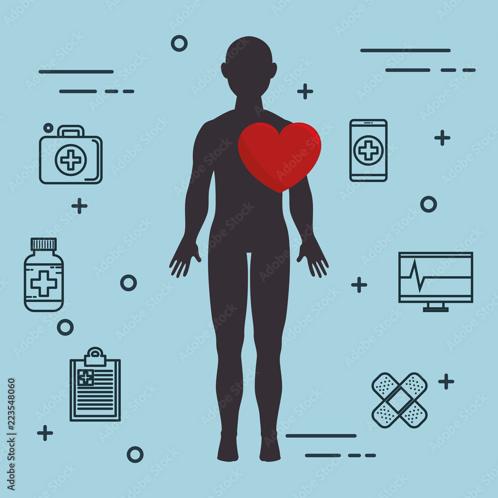 human silhouette with medical healthcare icons Stock Vector | Adobe Stock