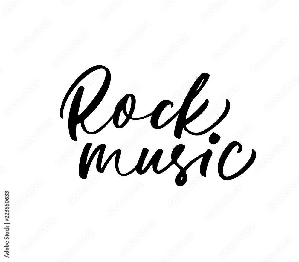 Rock music card. Hand drawn brush style modern calligraphy. Vector ...