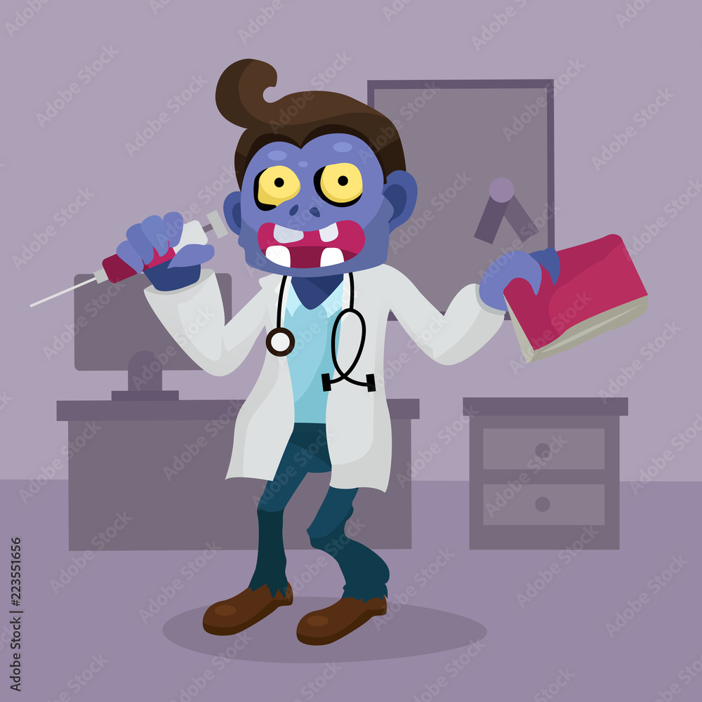 Zombie in doctor suit, illustration character vector, halloween ...