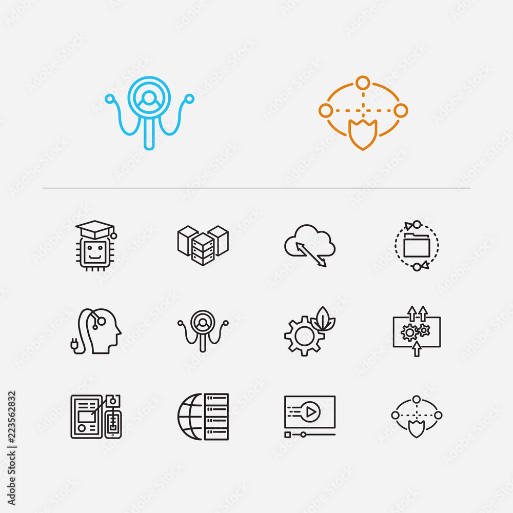 Tech icons set. Big data and tech icons with bio technology, data ...