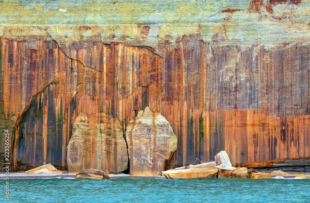 Mineral Streaked "Painted" Cliff at Pictured Rocks in the Upper ...