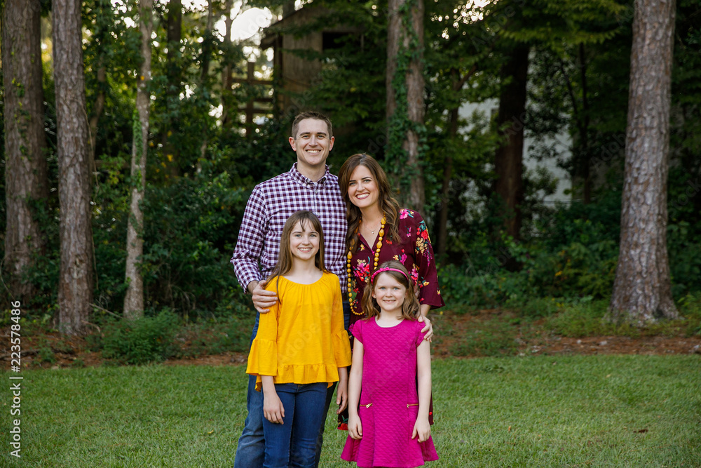 Nuclear Family of Four with Daughters Outside in their Backyard Stock ...