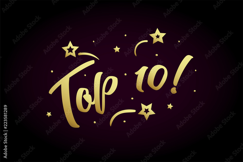 Top 10 card, banner. Beautiful greeting scratched calligraphy golden ...