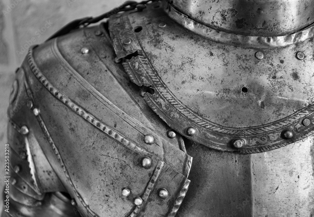 Detail of the upper part of an armor of medieval knight. Stock Photo ...