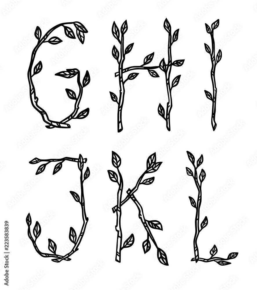 Decorative alphabet letters made of tree branches Stock Vector | Adobe ...