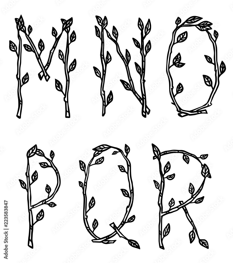 Decorative alphabet letters made of tree branches Stock Vector | Adobe ...