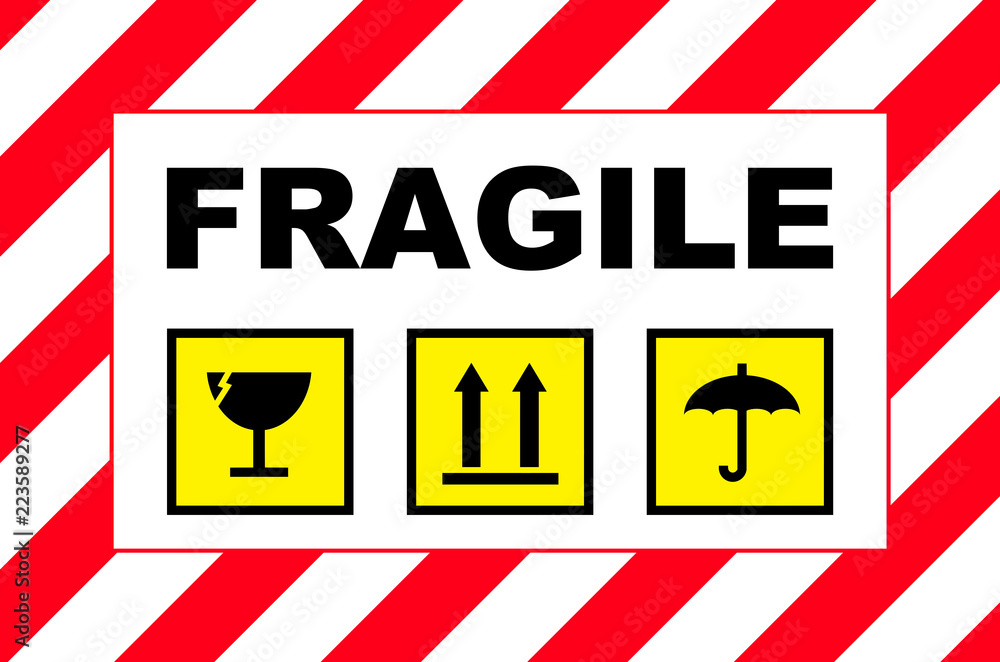 fragile warning placard sticker Stock Illustration | Adobe Stock