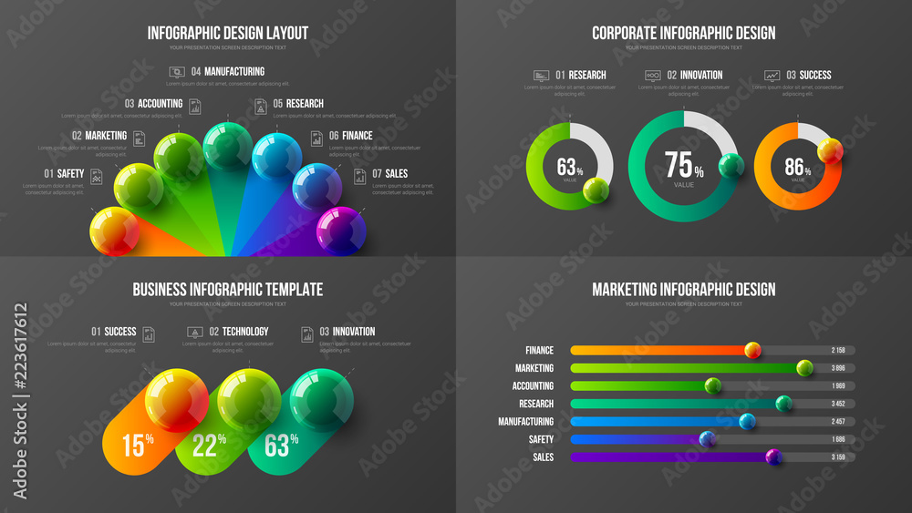 Radial bar marketing analytics presentation vector illustration ...