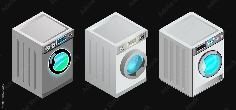 bathroom interior infographic elements set, washing machine with ...