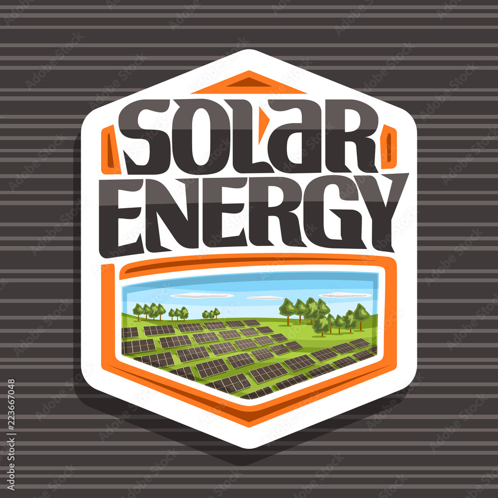 Vector logo for Solar Energy, white hexagonal tag with many ...