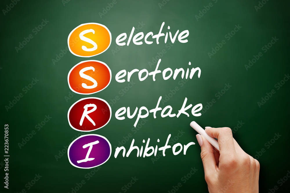 SSRI - Selective Serotonin Reuptake Inhibitor acronym, concept on ...