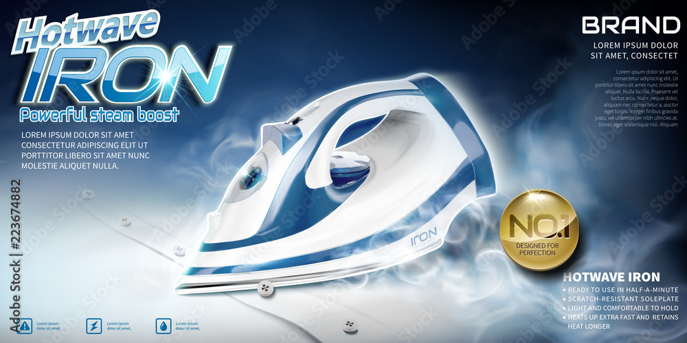 Steam iron advertisement Stock Vector | Adobe Stock