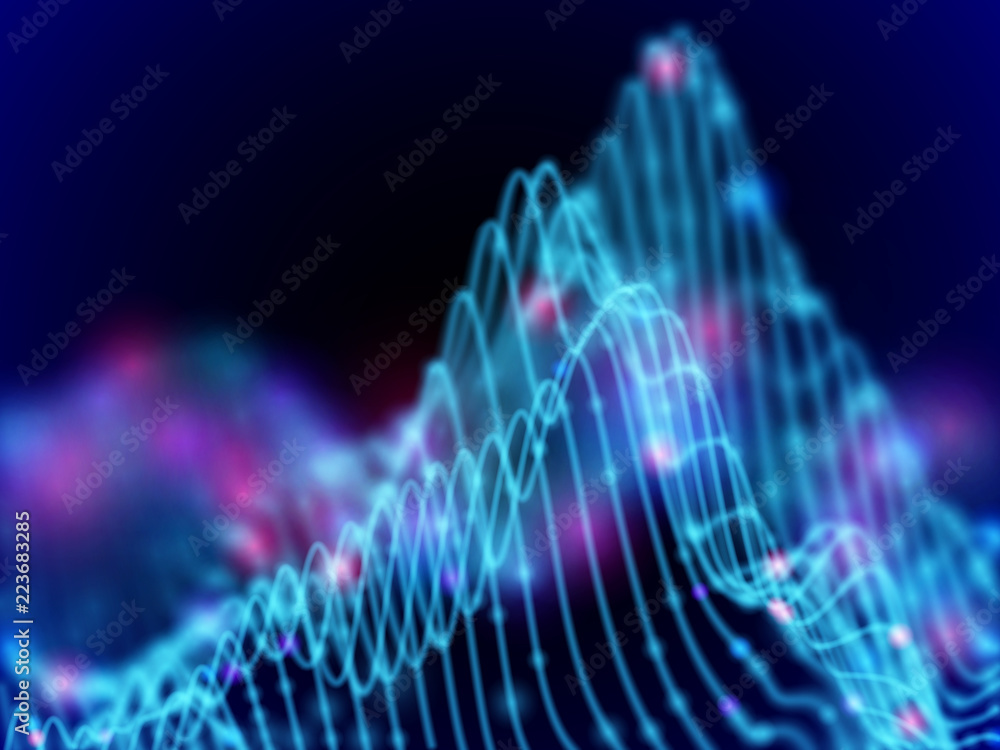 Big data abstract visualization: business charts analytics. 3D Sound ...
