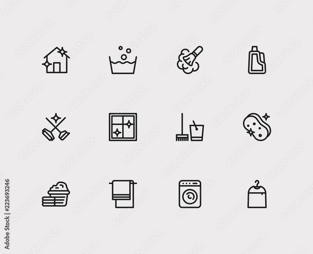 Cleaning icons set. Cleaning service and cleaning icons with washer ...