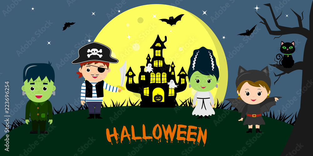 Happy Halloween. Halloween party children of characters in different ...