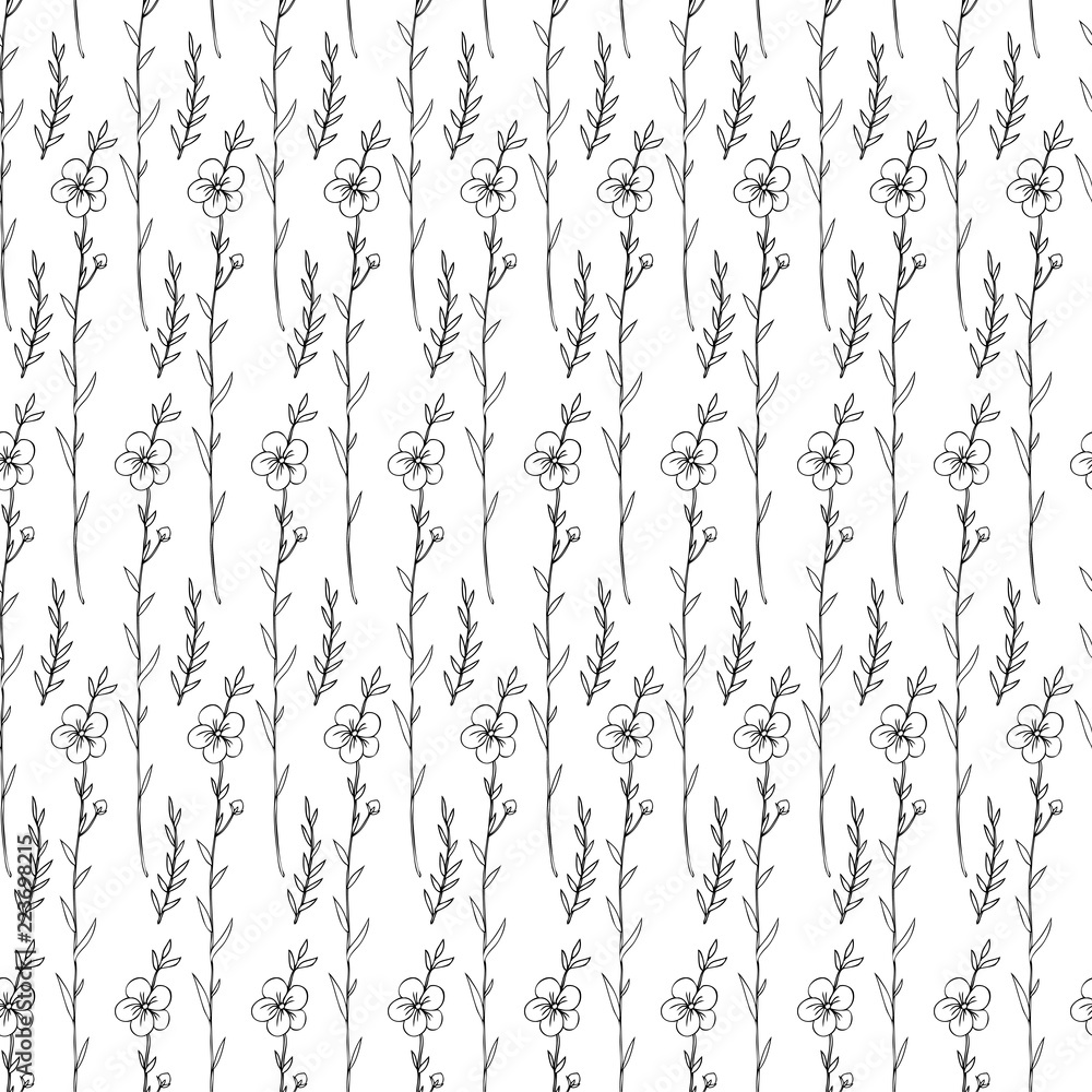 Seamless floral vector pattern, Flax plant wild field flower isolated ...
