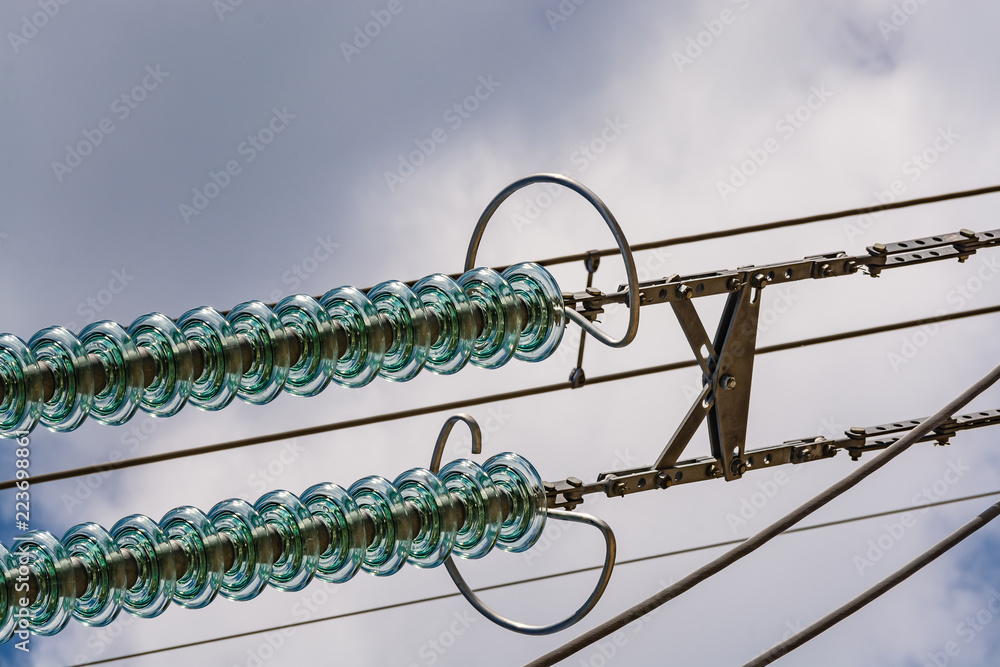 Elements of a high-voltage power line with a voltage of 330,000 volts ...