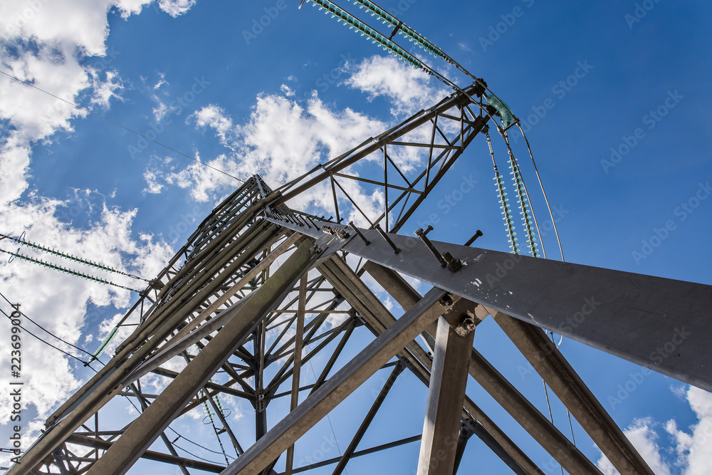 Elements of a high-voltage power line with a voltage of 330,000 volts ...