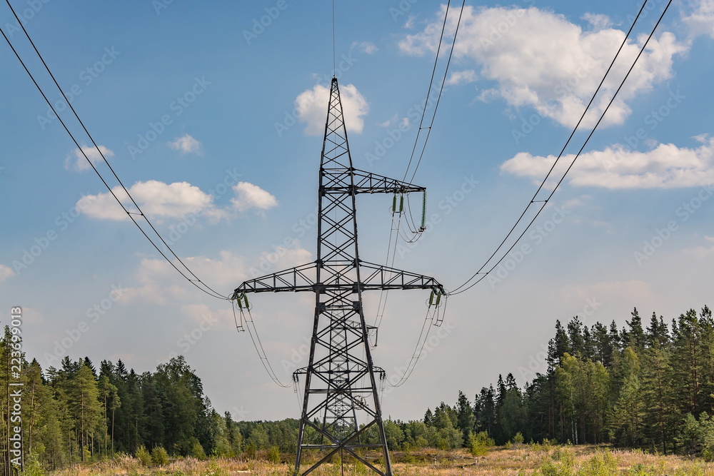 Elements of a high-voltage power line with a voltage of 330,000 volts ...