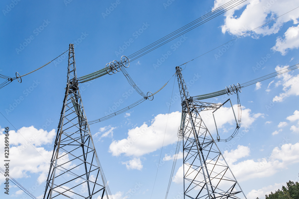 Elements of a high-voltage power line with a voltage of 750,000 volts ...