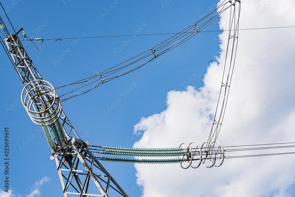 Elements of a high-voltage power line with a voltage of 750,000 volts ...