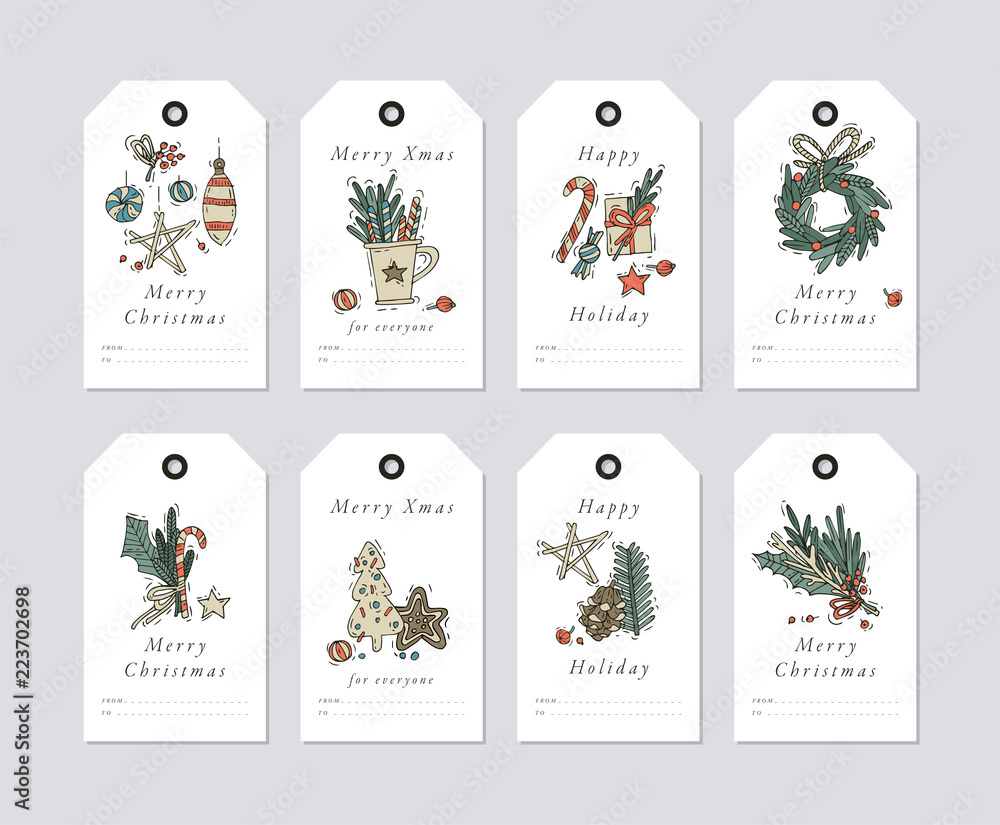 Vector linear design Christmas greetings elements on white background ...