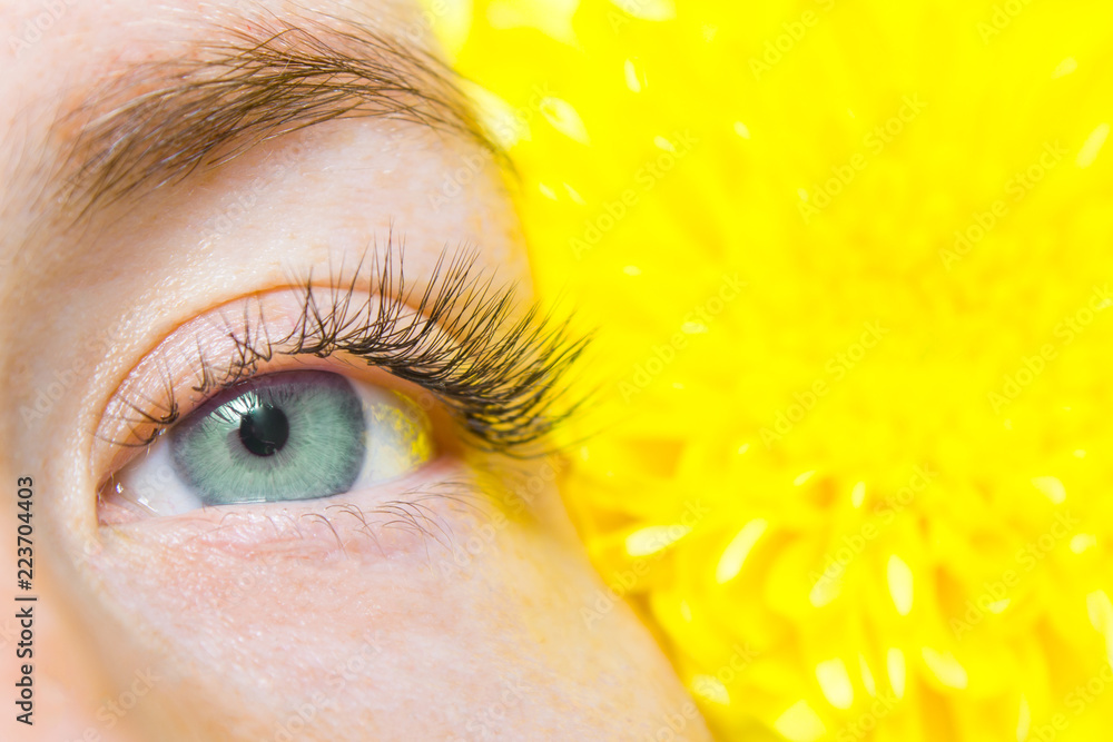 Beauty and fashion concept - Eyelash Extension Procedures. girl with ...
