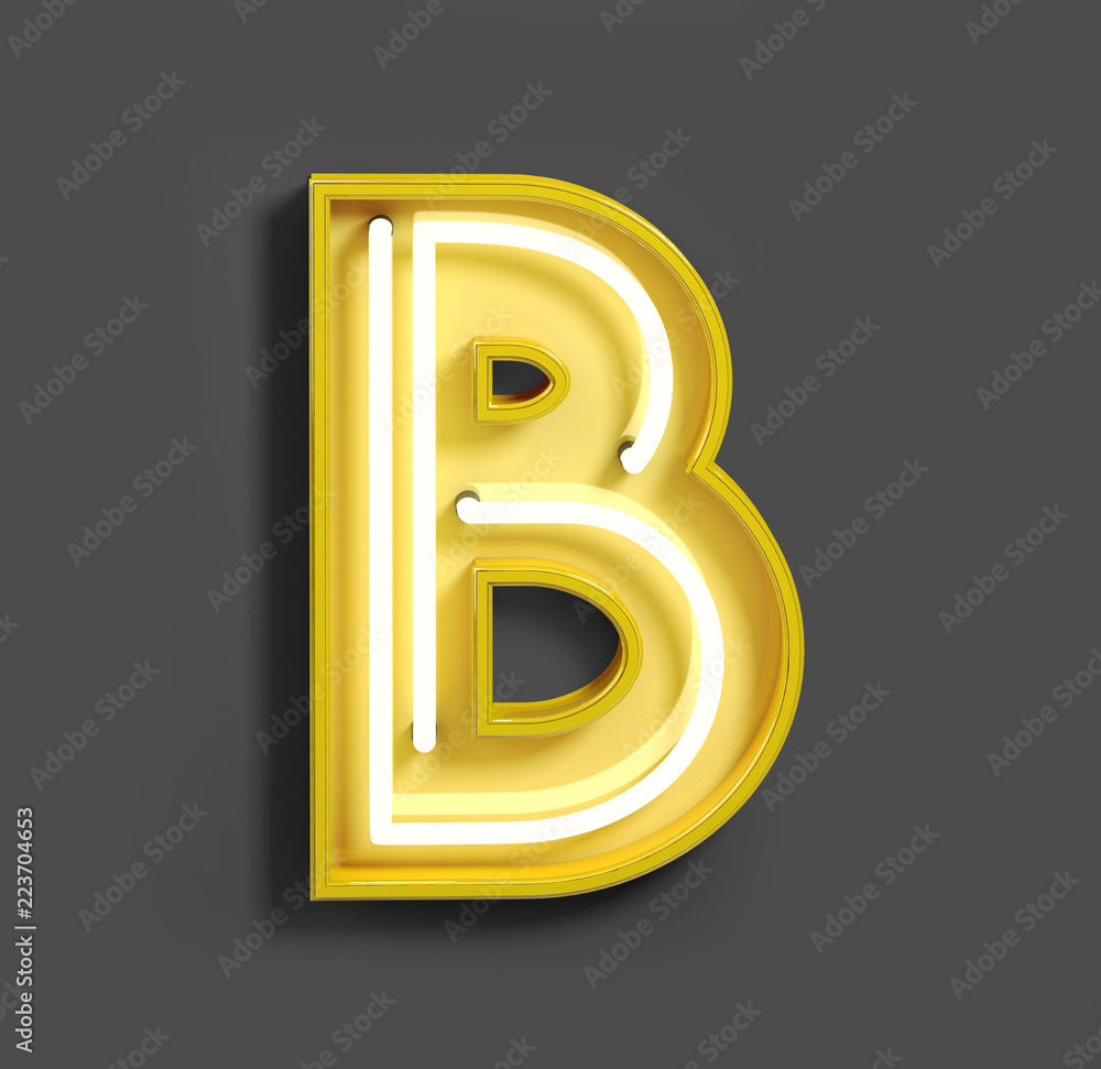 Bright Neon Font with fluorescent yellow tubes. Letter B. Night Show ...