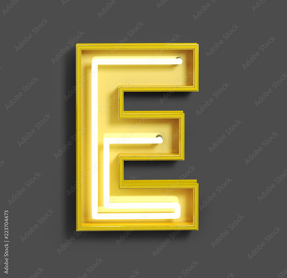 Bright Neon Font with fluorescent yellow tubes. Letter E. Night Show ...
