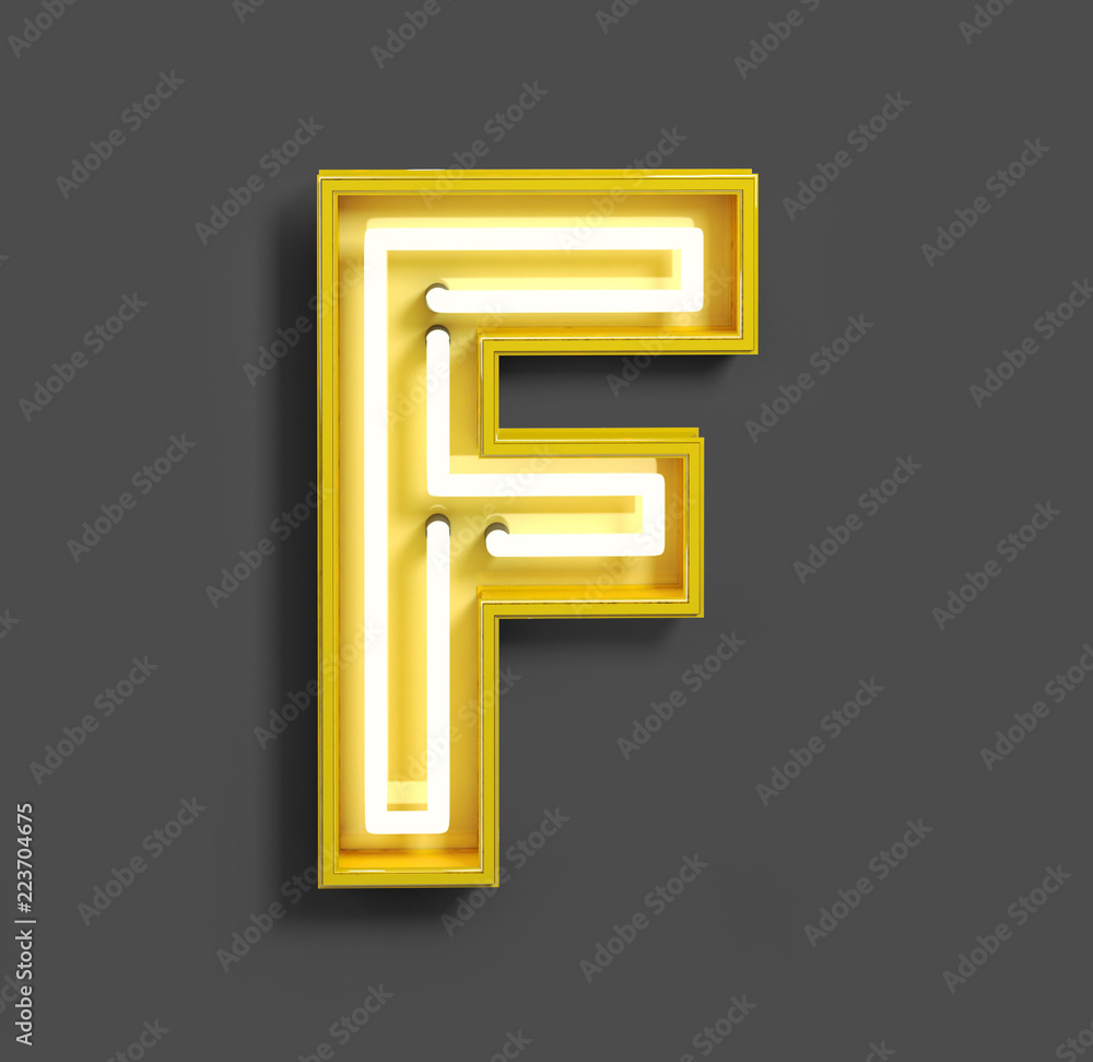 Bright Neon Font with fluorescent yellow tubes. Letter F. Night Show ...