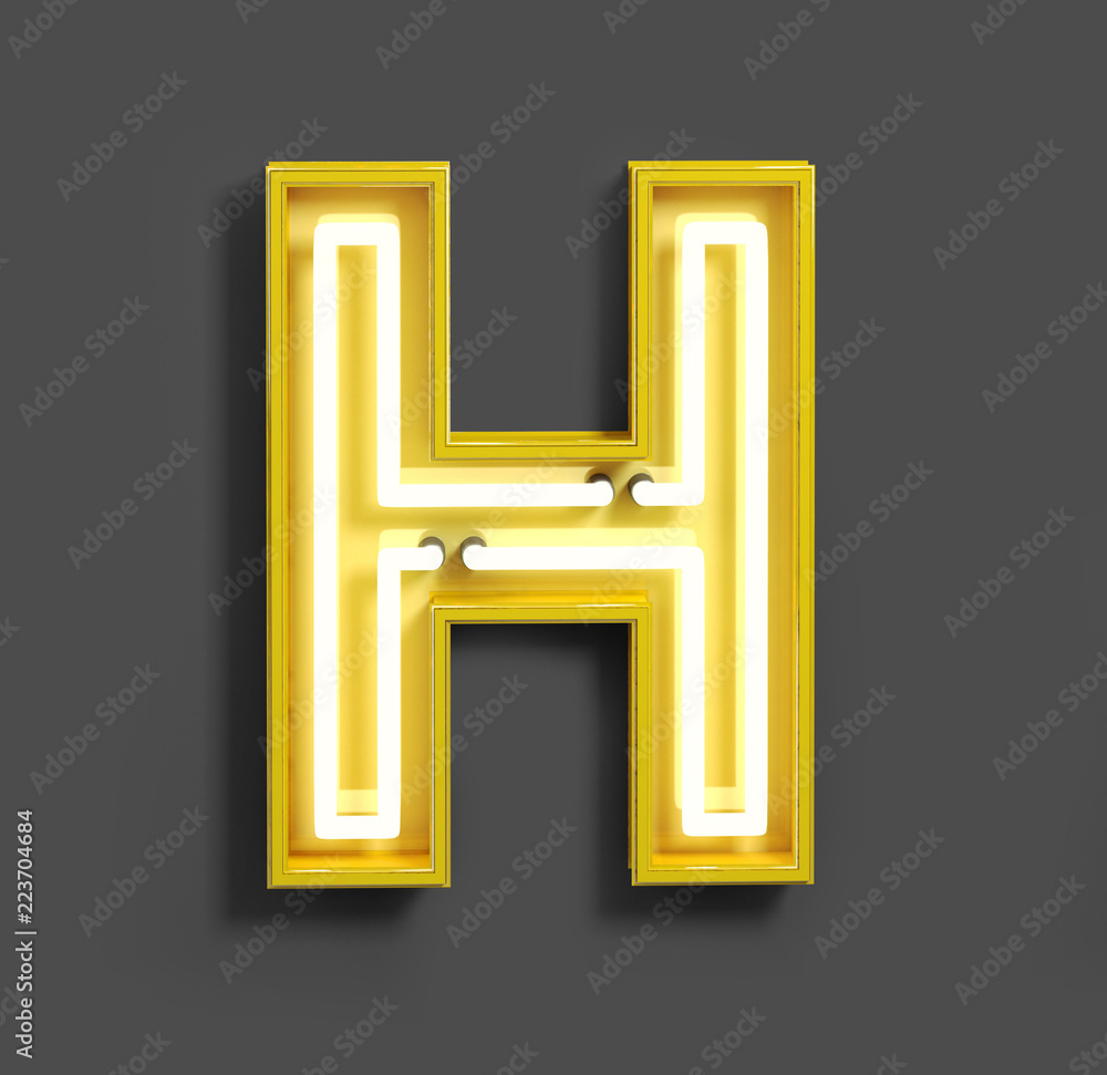 Bright Neon Font with fluorescent yellow tubes. Letter H. Night Show ...