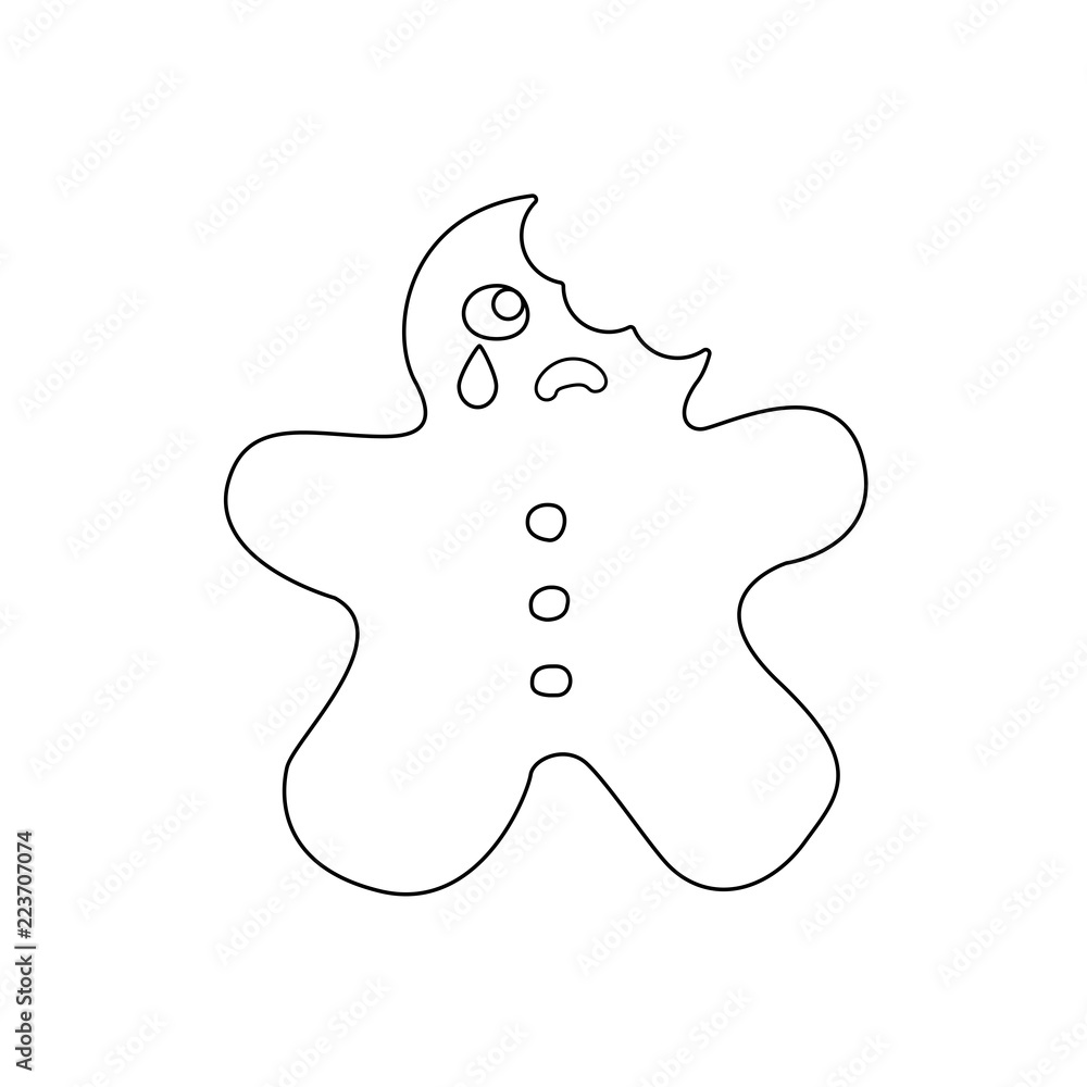 vector black lines icon of bitten and crying cookie (gingerbread man ...