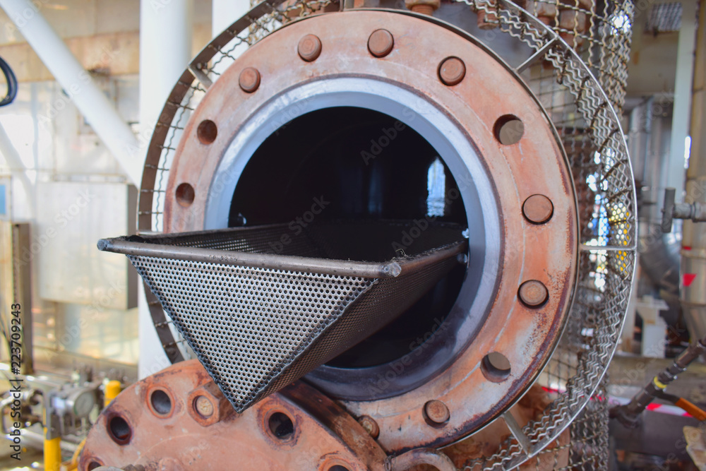 Open cover suction strainer of heating medium circulation pump on oil ...